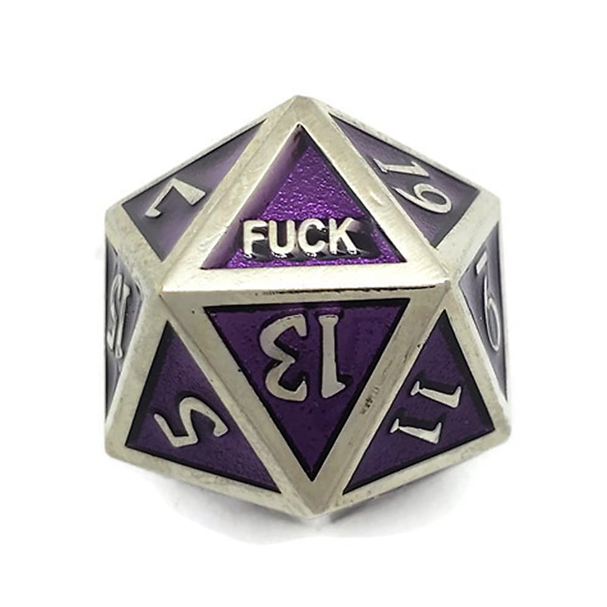 Purple Silver Metal D20 F*** Dice Critical Fail F 20 Sided Die Set DND Blue White Color Number for Role Playing Game Dungeons and Dragons D&D Pathfinder Shadowrun and Math Teaching