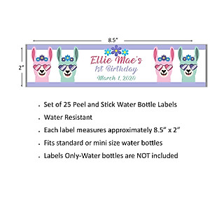 Llama Water Bottle Labels, Personalized Party Favors for Girls, Pack of 25 Peel and Stick Waterproof Wrappers