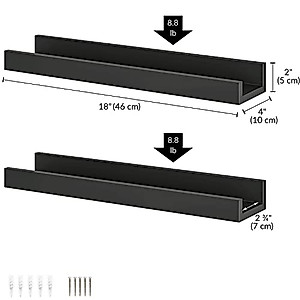 Ballucci Floating Wall Shelves Set of 2, Picture Ledge Wooden Shelves for Nursery, Living Room, Bedroom, Bathroom, Kitchen, Office; 18 Inch - Black
