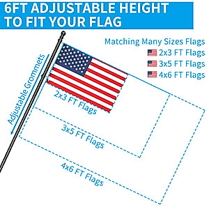 ZMTECH Flag Pole - Upgraded Bracket, 6 FT Stainless Steel Flag Poles for Outside House, Residential or Commerical, Tangle Free Flag Pole Kit for American Flag (Without Flag, Black)