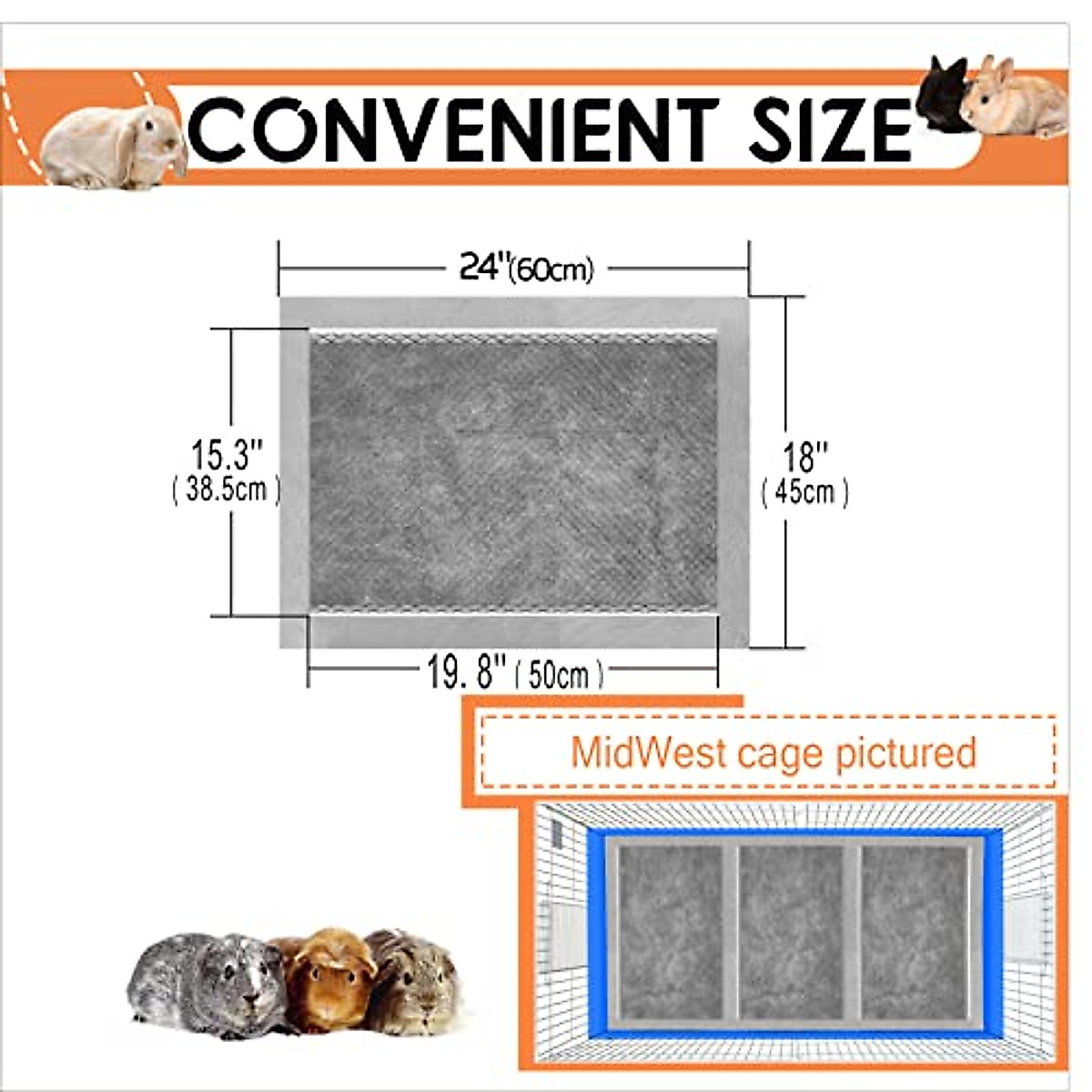 GINIDEAR Disposable Guinea Pig Cage Liners, Charcoal Odor Controlling Absorbent Waterproof Bedding for Rabbits, Bunnies, Chinchillas, Puppies and Other Small Animals .18"x24",24 Count