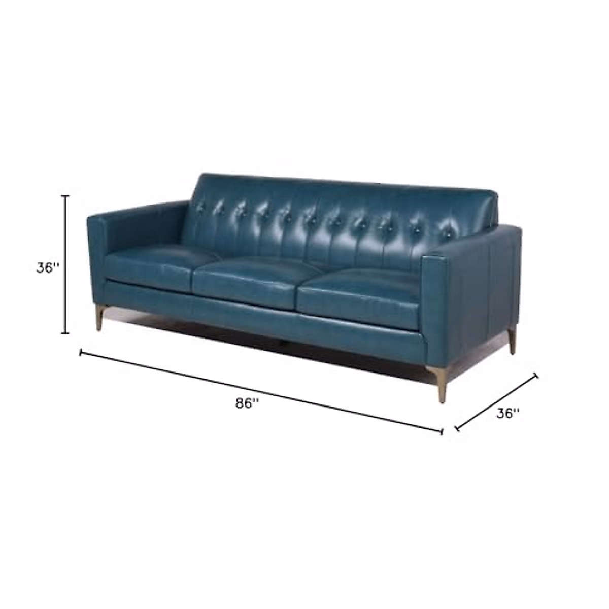 Nice Link Home Furnishings Payton Mid Century Leather Sofa Tufted Back in Turquoise with Metal Legs