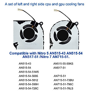 S-Union New CPU+GPU Cooling Fan Replacement for Nitro 5 AN515-43, AN515-54, AN517-51, Acer Nitro 7 AN715-51 Series Game Laptop (with Thermal Paste and Spatula)