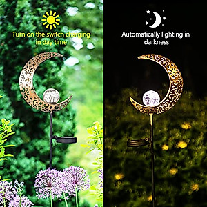 Edeco Outdoor Solar Lights Garden, Moon Crackle Glass Globe Stake Metal Waterproof  LED Lights for Pathway, Lawn, Patio, Yard