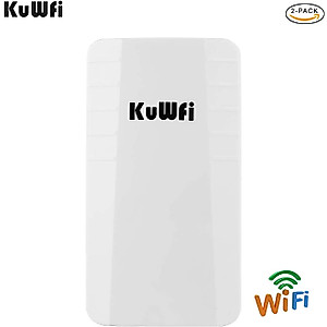 KuWFi Wireless WiFi Bridge Outdoor CPE Kit Point to Point 2.4G 300Mbps Waterproof Long Range WiFi Extender with Ethernet Port