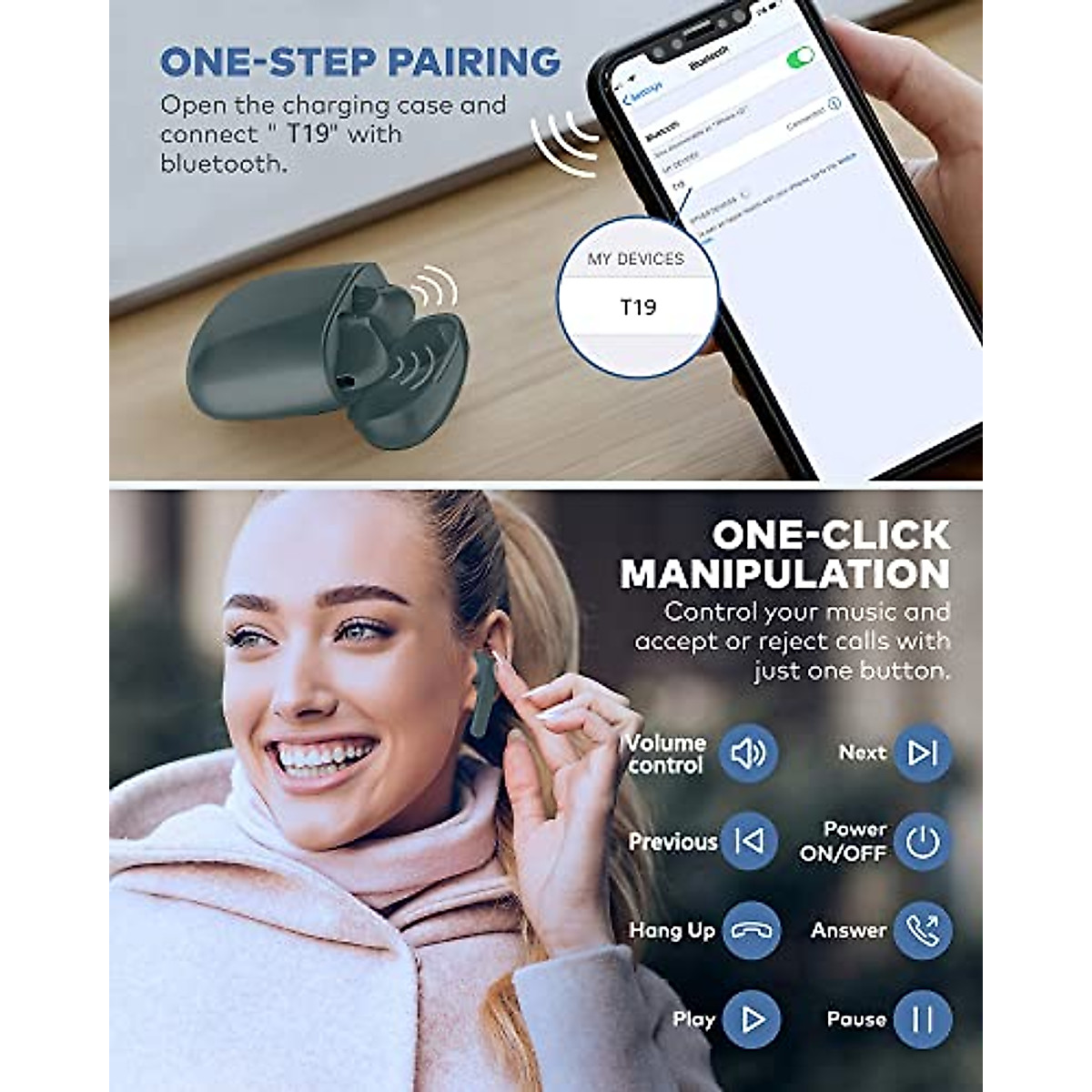 BEBEN True Wireless Earbuds, Waterproof Bluetooth Earbuds, 35Hrs Cyclic Playtime Headphones with Charging Case and mic, in-Ear Stereo Earphones Headset for Sport Dark Green