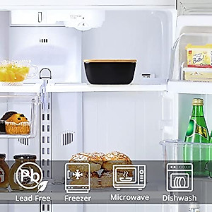 ALELION Butter Dish with Lid - Ceramic Butter Container with Lid for Countertop, Large Butter Keeper Crock Perfect for West or East Coast Butter, Holds Up To 3 Butter Sticks, Black