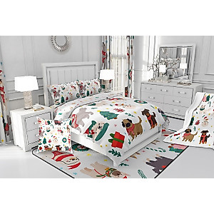 Erosebridal Merry Christmas Comforter Cover Twin Size Cartoon Dog Duvet Cover for Teens Kids Boys Room Decor Xmas Tree Snowman Bedding Set Cute Pug Puppy Animal Quilt Cover with 1 Pillow Case