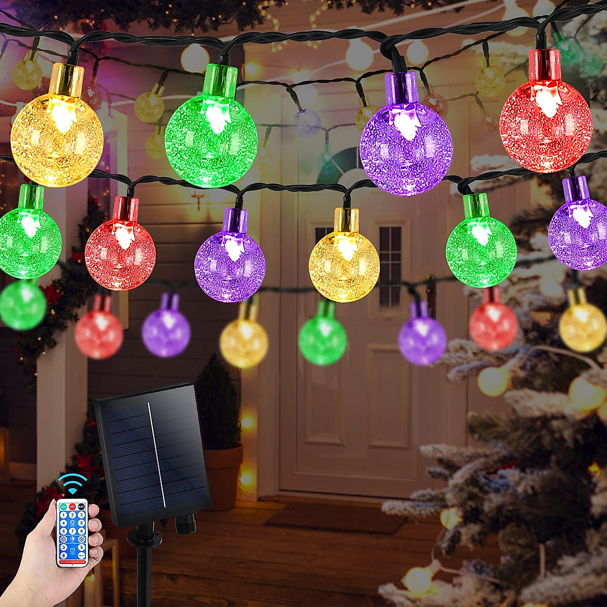 Solar String Lights Patio Lights LED Halloween String Lights for Outside Garden Yard Party Wedding Christmas Decoration Waterproof with Remote 25ft 60 LED
