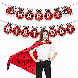 XINDE Ladybug Birthday Party Supplies Ladybug Birthday Banner, Cute Ladybird Bday Bunting Sign Ladybird Happy Birthday Banner for Ladybeetle Themed/ Insect Theme Baby Shower Decorations