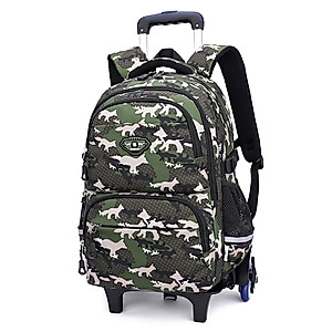Mfikaryi Animal-Print Elemetary Rolling Backpack,Rolling Bookbag with wheels for Teens,Middle School Trolley School Bag