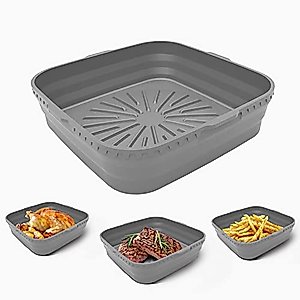 Air Fryer Silicone Liners - Air Fryer Silicone Pot - Reusable Airfryer Basket Air Fryer Inserts for Oven Microwave Accessories 8.1 Inch Air Fryer Liner Paper for 5QT-Bigger (Grey)