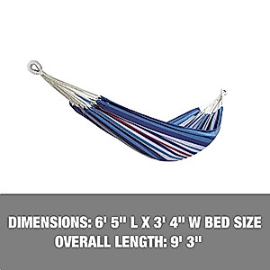Bliss Hammocks BH-400W5CA 40" Wide Hammock w/Hand-Woven Rope Loops & Hanging Ropes, Outdoor, Patio, Backyard Durable, Cotton and Polyester Blend, 220 Lbs Capacity, Patriotic Stripe
