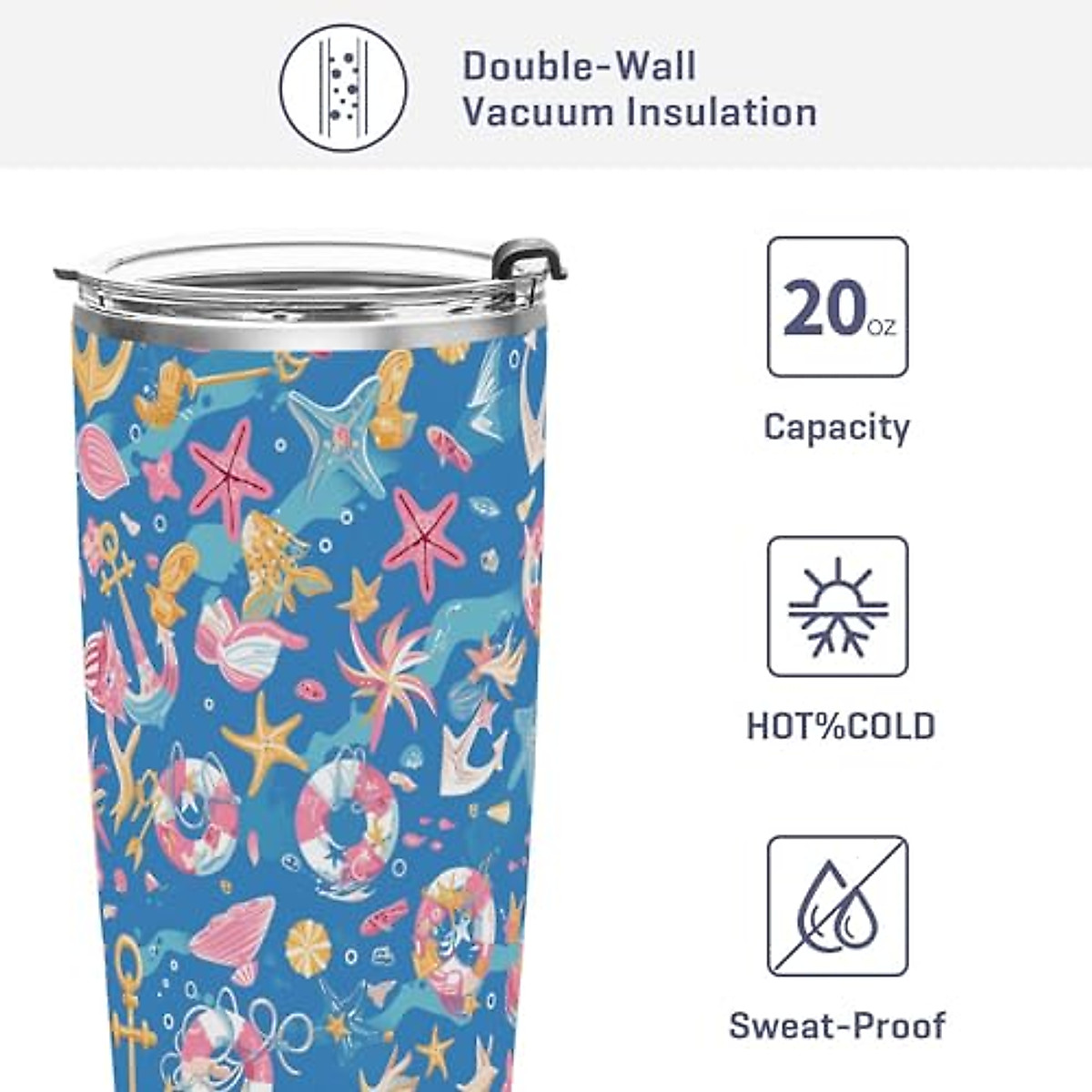 Sea Ocean Blue Waves Ocean Stainless Steel water bottle with straw with Lid and Straw coffee mug for hot and cold drinks safe tumbler with straw 20 OZ