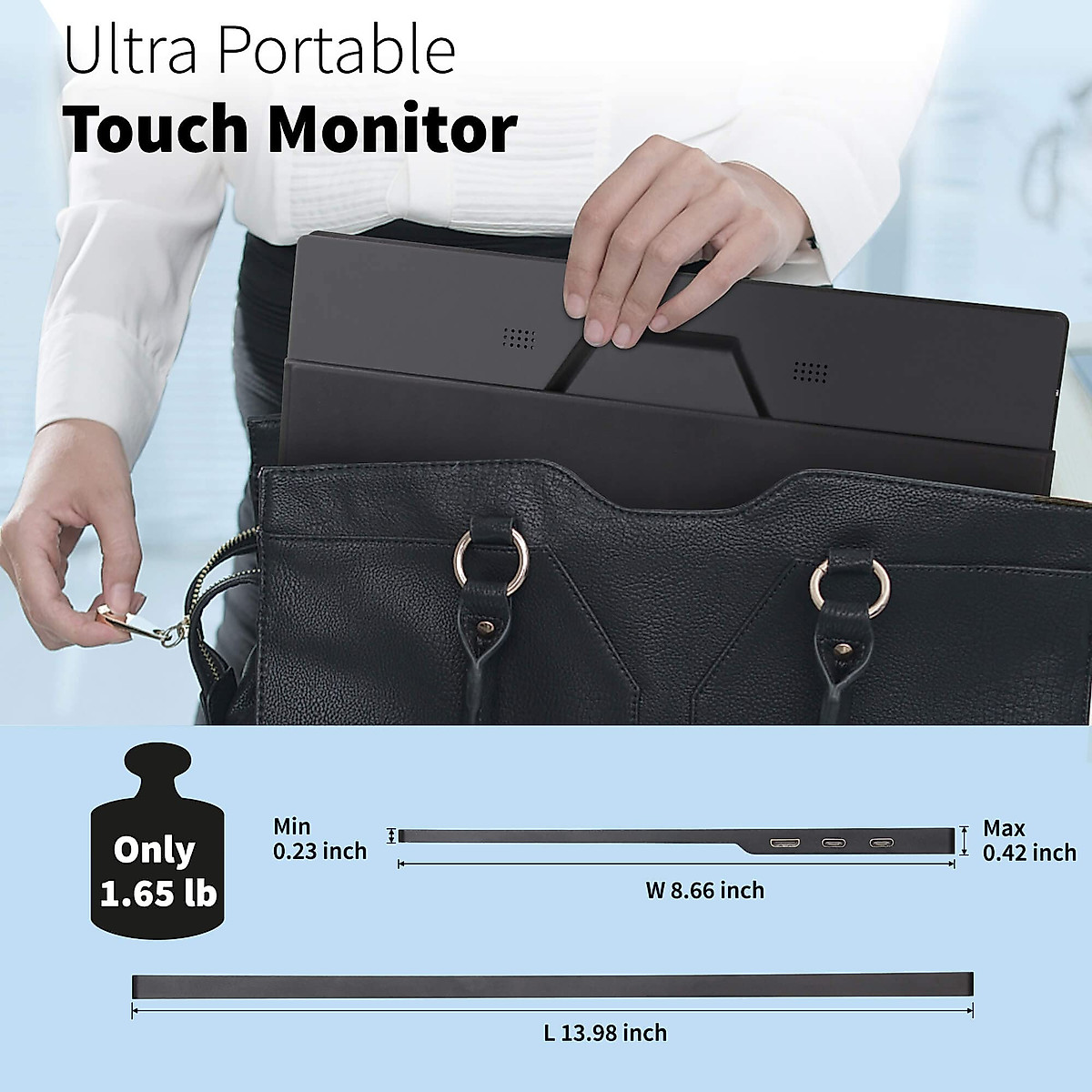 FYHXele 15.6" Portable Monitor, Touchscreen Monitor, FHD 1080P IPS Ultra Slim Gaming Monitor, Eye Care Display, 1x Mini-HDMI 2xUSB Type-C for Laptop PC Phone, Touch Not for iOS