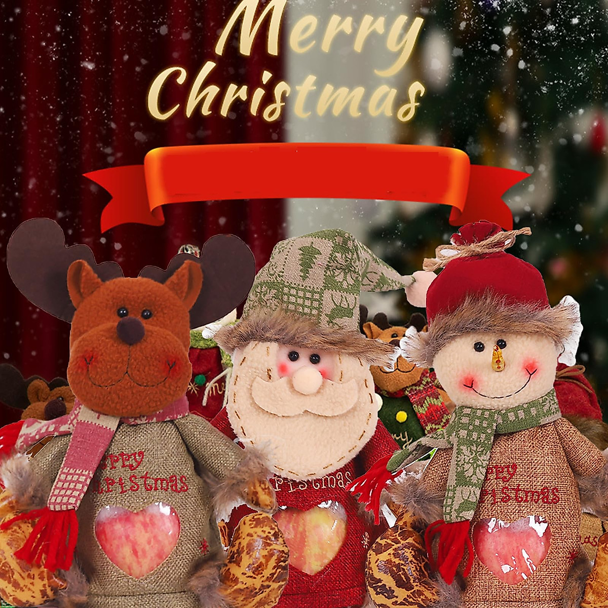 Christmas Gift Bags Zipper Design,Christmas Gift Doll Bags, Christmas Candy Bags, Christmas Bags with Drawstring,Christmas Gift Bags for Party and Festival (6pcs)