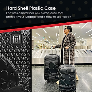 FUL Disney Mickey Mouse Rolling Luggage, Hardside Suitcase with Spinner Wheels, Black, 29 Inch