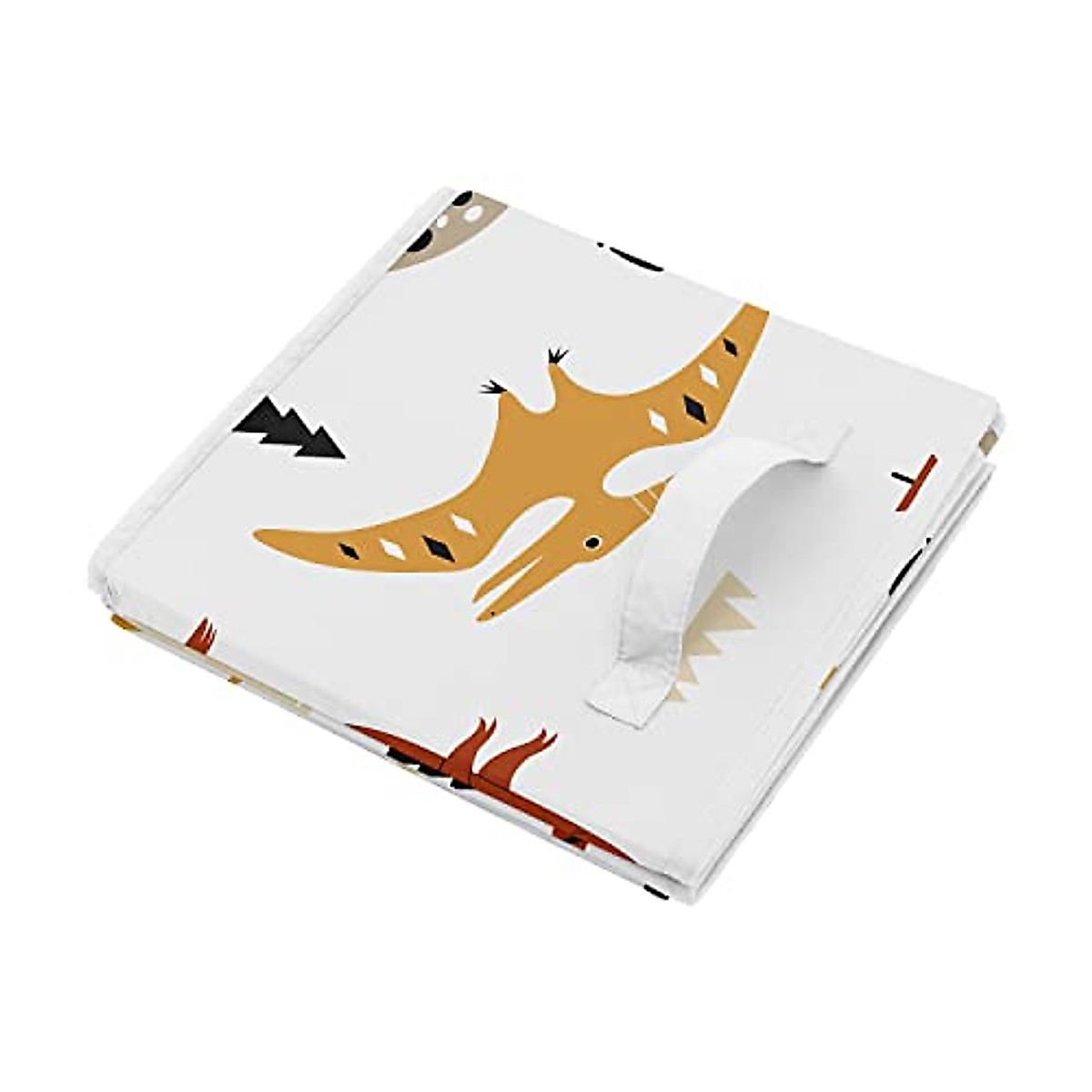 Sweet Jojo Designs Mod Dino Foldable Fabric Storage Cube Bins Boxes Organizer Toys Kids Baby Children - Set of 2 - Orange Tan Rust Taupe Mustard Yellow Beige Brown Black Modern Dinosaur Boho Dinosaurs