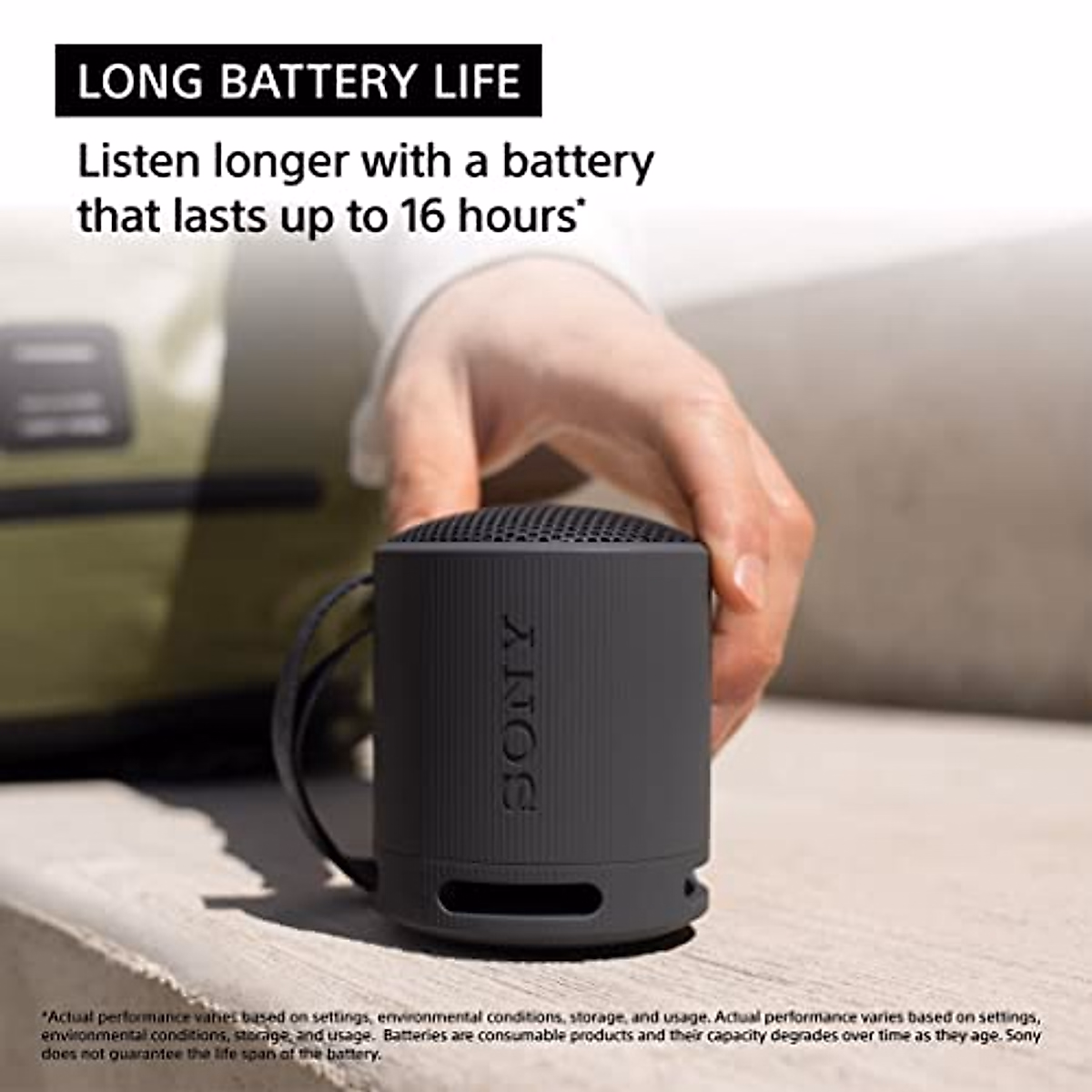 Sony SRS-XB100 Wireless Bluetooth Portable Lightweight Super-Compact Travel Speaker, Durable IP67 Waterproof & Dustproof Shower Speaker, 16 Hour Battery, Versatile Strap, & Hands-free Calling, Blue