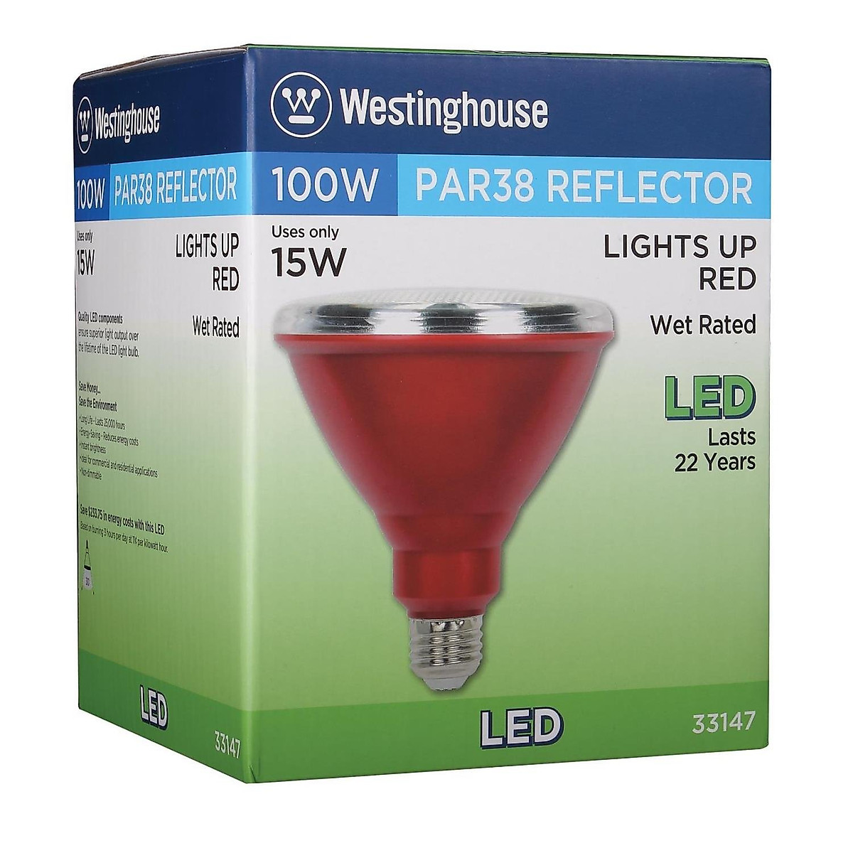 Westinghouse 3314700 100-Watt Equivalent PAR38 Flood Red Outdoor Weatherproof LED Light Bulb with Medium Base, 1 Count (Pack of 1)
