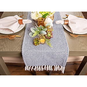 DII Woven Basics Collection 100% Cotton Knit Table Runner, 15x72, French Blue