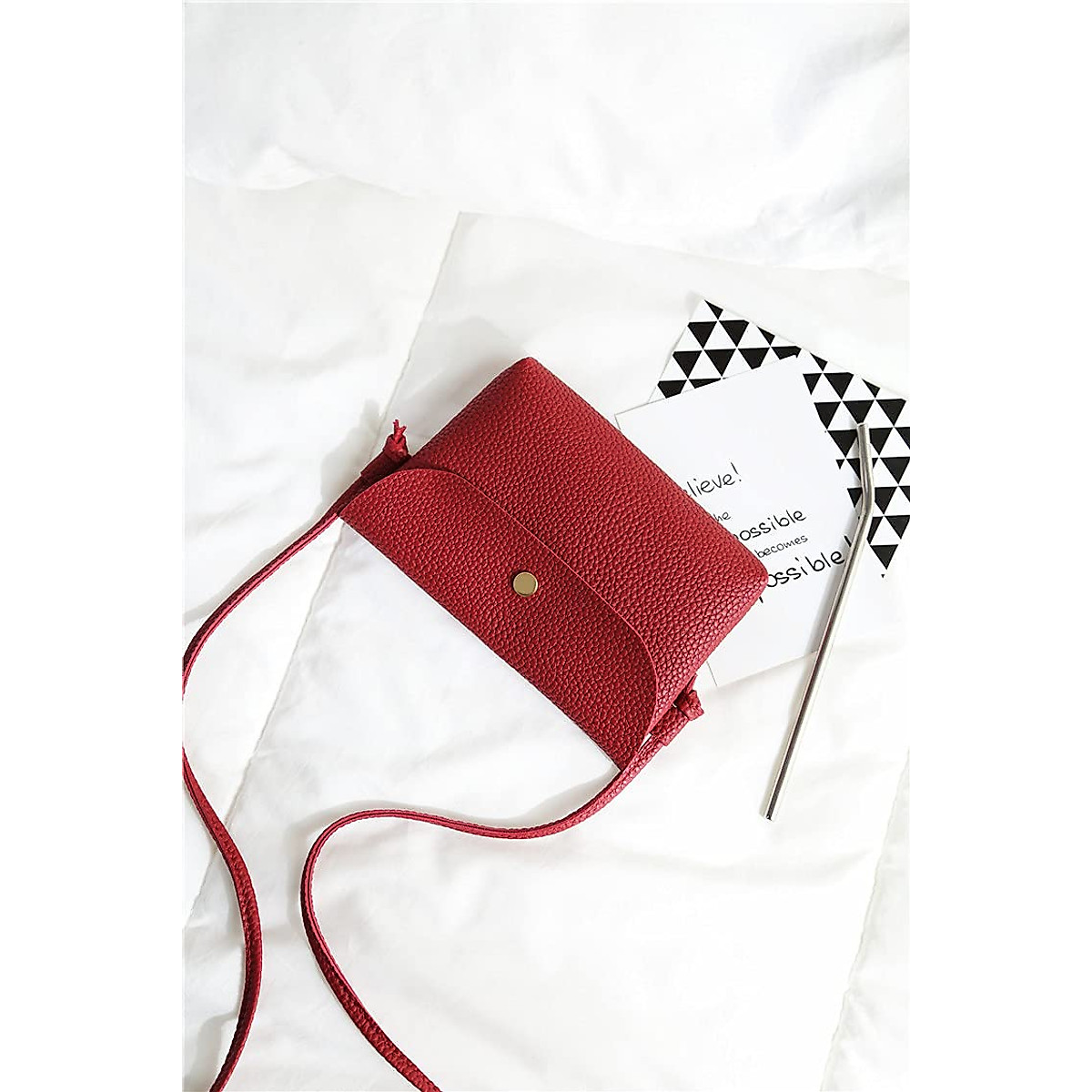 PKSANIT Women's Cross Body Bag, PU Leather Small Square Bag for Women, Shoulder Bag Diagonal Messenger Handbag (Red)