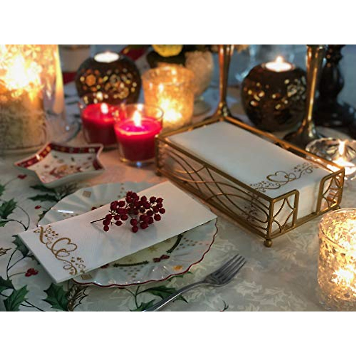 Chez JuJu Gold Elegant Sturdy Guest Napkin Holder | Disposable Paper Hand Towel Storage Tray Caddy | Premium Quality | Bathroom Kitchen Dining Table Wedding Party Hotel Office décor | Indoor Outdoor