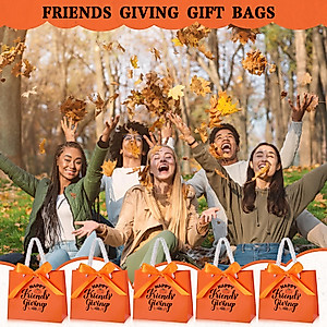 Tenceur 25 Sets Thanksgiving Gift Bags Friendsgiving Party Favor Orange Gift Bags with Handles Small Candy Bag with Bow Ribbon Friends Thanks Giving Party Gift Bag for Friend Guest, 5.51x4.72x2.36''