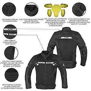 ALPHA CYCLE GEAR BREATHABLE BIKERS RIDING PROTECTION MOTORCYCLE JACKET MESH CE ARMORED (BLACK WIND, LARGE)