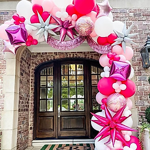 50 Pcs Hot Pink Foil Cone Star Balloons Big 26 inch Pink Explosion Star Mylar Balloons 12 Point 3D Starburst Star Balloons for Party Supplies Christmas Birthday Wedding Decorations Party Supplies