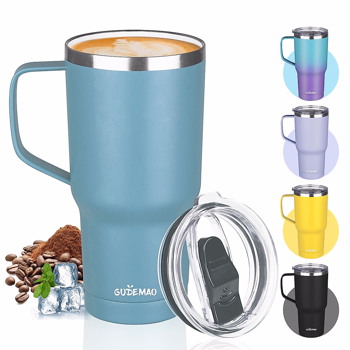 20 oz Insulated Coffee Mug with Ceramic Coating, Stainless Steel Travel Mug Tumbler with Handle Lid and Straw, Double Wall Leak-Proof Thermos Coffee Travel Mug Keeps Drink Hot and Cold (Lake Green)