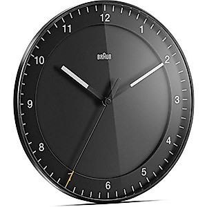 Braun Classic Large Analogue Wall Clock with Silent Sweep Movement, Easy to Read, 30cm Diameter in Black, Model BC17B.