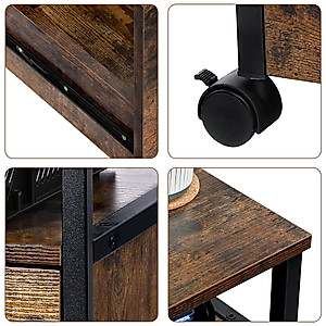 TC-HOMENY Mobile File Cabinet on Wheels Office Cabinet with 2 Drawers, Wood Filing Cabinet fits A4 or Letter Size for Home Office, Rustic Brown