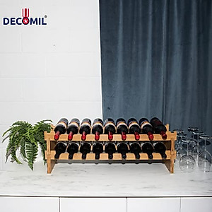 DECOMIL - 18 Bottle Wine Rack | Wine Rack Stand | Modular and Stackable | Wine Bottle Organizer for Countertop (9 Bottle)