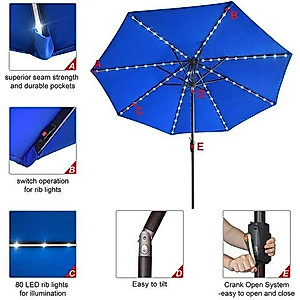 Ezone 9FT Outdoor Patio Umbrella with Solar Lights and Tilt Function, Solar Umbrella for Backyard and Patio with Tilt Adjustment