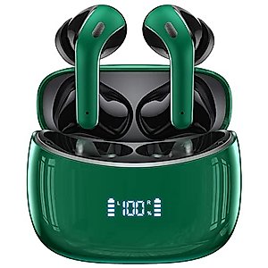 Wireless Earbuds Bluetooth Headphones 60H Playtime Ear Buds with LED Power Display Charging Case Earphones in-Ear Earbud with Microphone for Android Cell Phone Gaming Computer Laptop Sport Green