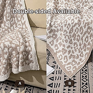 bearberry Fuzzy Leopard Knitted Throw Blanket Soft Cozy Warm Microfiber Blanket for Couch Sofa Bed Travel (Stone/Cream, 50"x60")