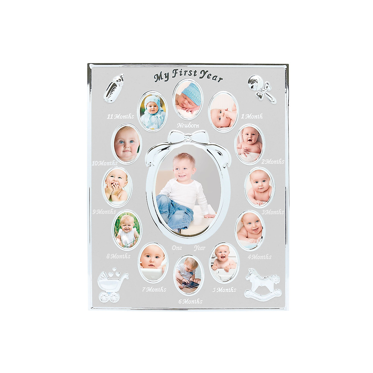 tiny ideas Baby's First Year Picture Frame, First Year by Month, Newborn Baby Registry, Silver (Pack of 3)