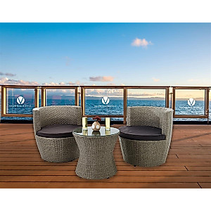 Displays2go Synthetic Wicker Outdoor Furniture Set, Three Piece, Weather-Resistant, Stackable - Taupe (FDOUTDOOR1)