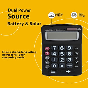 Lily' Home Jumbo 12 Digit with Solar Power, Large LCD Display - Desktop Calculator, Dual Power, Large Button Design, Battery Operation, Easy-to-Read Tilted, for Home, Office, School, Class & Business