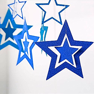 Decor365 Blue Silver Star Party Decoration Kit Metallic Glitter 3D Star Garland Twinkle Little Star Cutouts Starry Party Supplies Hanging Decor for Birthday Baby Shower Graduation Wedding Ramadan