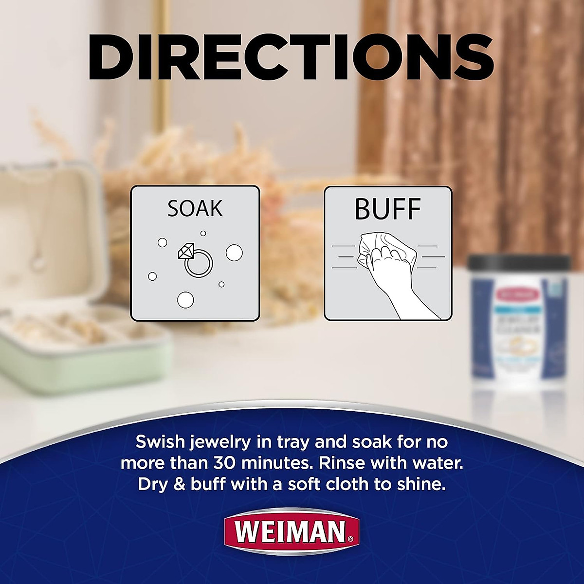 Weiman Jewelry Cleaner Liquid â€œ Restores Shine and Brilliance to Gold, Diamond, Platinum Jewelry and Precious Stones â€œ 6 Ounce
