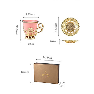 CMDHY Espresso Turkish Coffee Cups and Saucers for Women Tea Cups Set of 6 with Gift Box 2.8 Ounces (White-Golden)