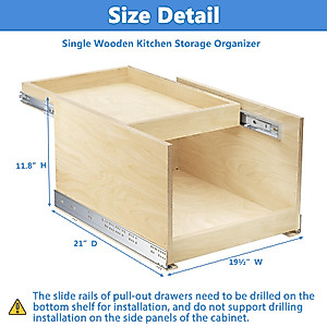 LOVMOR Retractable Double-Drawer Pull Out Cabinet Organizer 19½” W x 21” D Soft Close Cabinet Drawers Slide Out with Full Extension Rail Slides Cabinet Pull Out Shelves for kitchen Cabinets