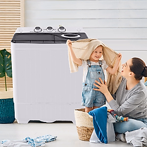 ARLIME Portable Washing Machine, 26 lbs Washer and Spinner Combo with Drain Pump,18 lbs Washing 8 lbs Spinning Twin Tub Mini Compact Laundry Washer for Dorms, Apartments, RVs (White+Gray)