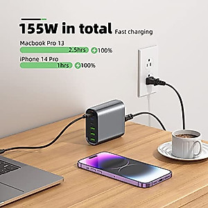 USB C Charger,155W USB C Charging Station Laptop Charger 6-Port Portable USB C Wall Fast Charger USB C Power Adapter for MacBook Pro/Air,iPad Pro,iPhone 14/13/Mini/Pro/13Pro Max/12 Samsung Galaxy Note