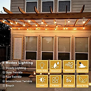 FMIX Outdoor Solar String Lights Outdoor Waterproof, 48FT S14 10hrs Solar Outdoor String Lights Solar Powered String Lights Outdoor,5V Solar Patio String Lights, Solar led String Lights