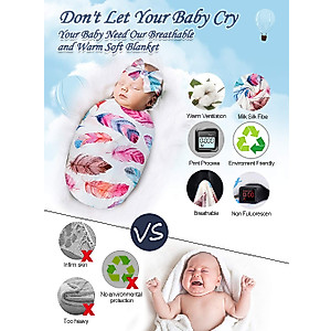 Newborn Receiving Blanket Headband Set - Unisex Soft Baby Swaddle Girl Boy Gifts