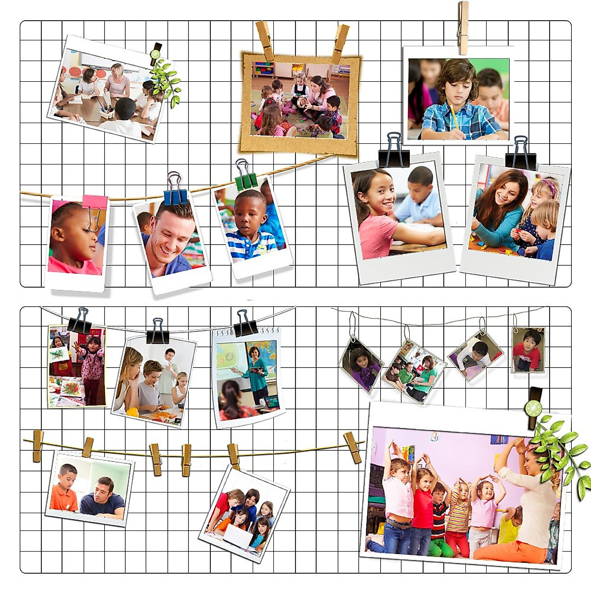 Pulatree Grid Photo Wall(Set of 2), Grid Wall Decorative Iron Rack Clip Photograph Wall Hanging Picture Wall, Ins Art Display Wall Grid 2 Packs 25.6 x17.7inch (Black)