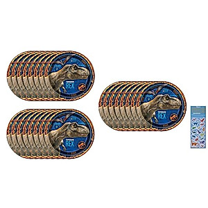 Jurassic World Dinosaur Birthday Party Supplies Bundle includes Lunch Paper Plates - 24 Count